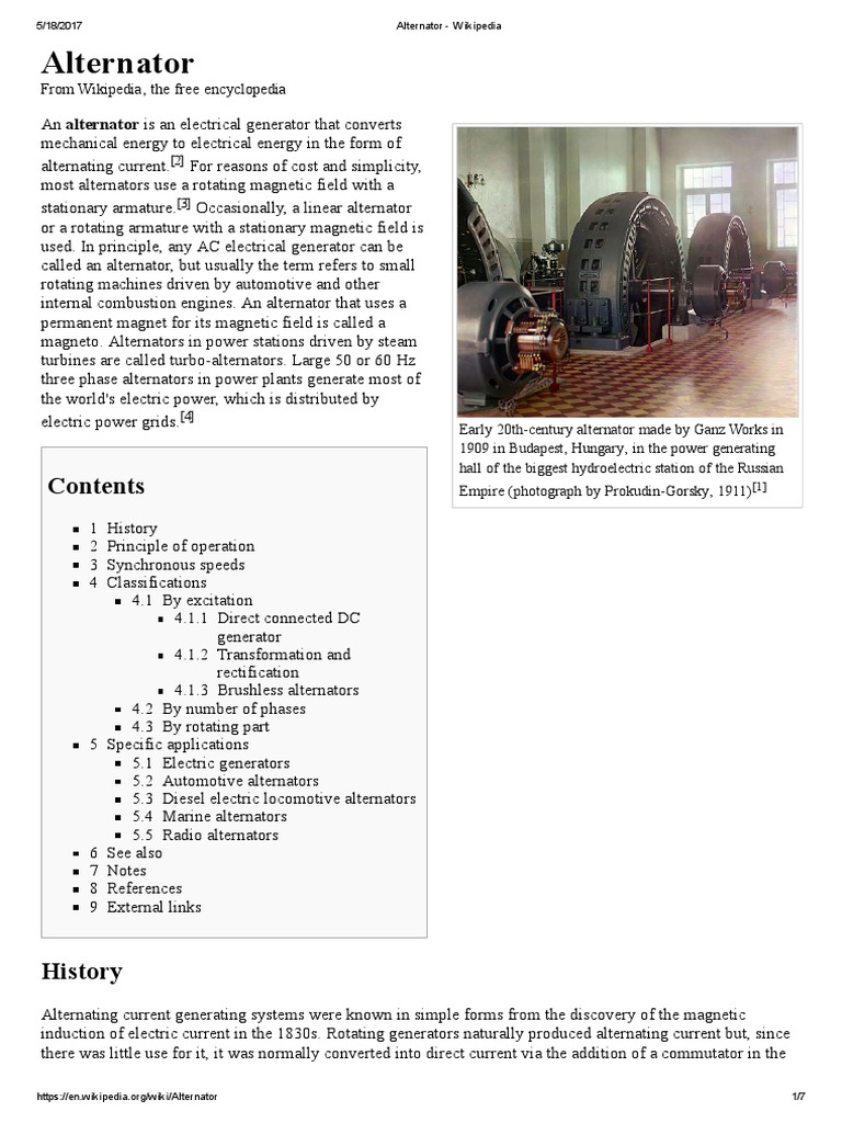 Alternator: From Wikipedia, The Free Encyclopedia | PDF | Physical ...