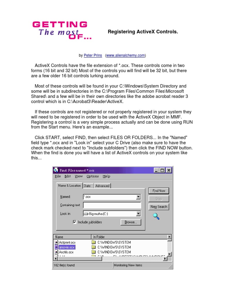 Registering Activex Controls.: Peter Prins | PDF | Directory (Computing) | Computer File