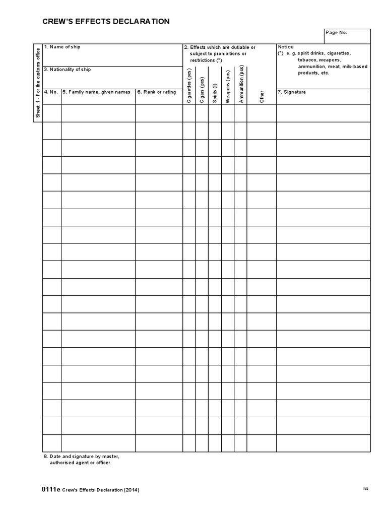 Crew'S Effects Declaration: Notice | PDF | Customs | Sea Captain