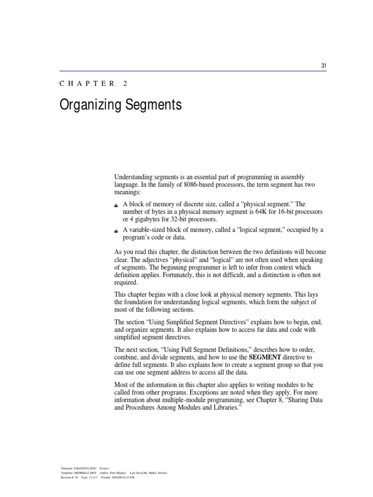 02 Segments | Download Free PDF | Subroutine | Assembly Language