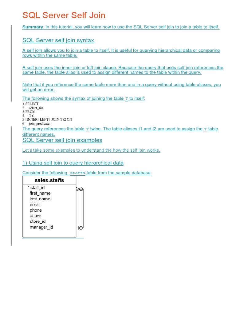 SQL Server Self Join | PDF | Table (Database) | Microsoft Sql Server