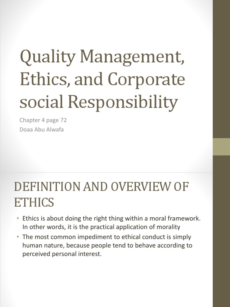 Quality Management, Ethics, and Corporate Social | PDF | Integrity ...