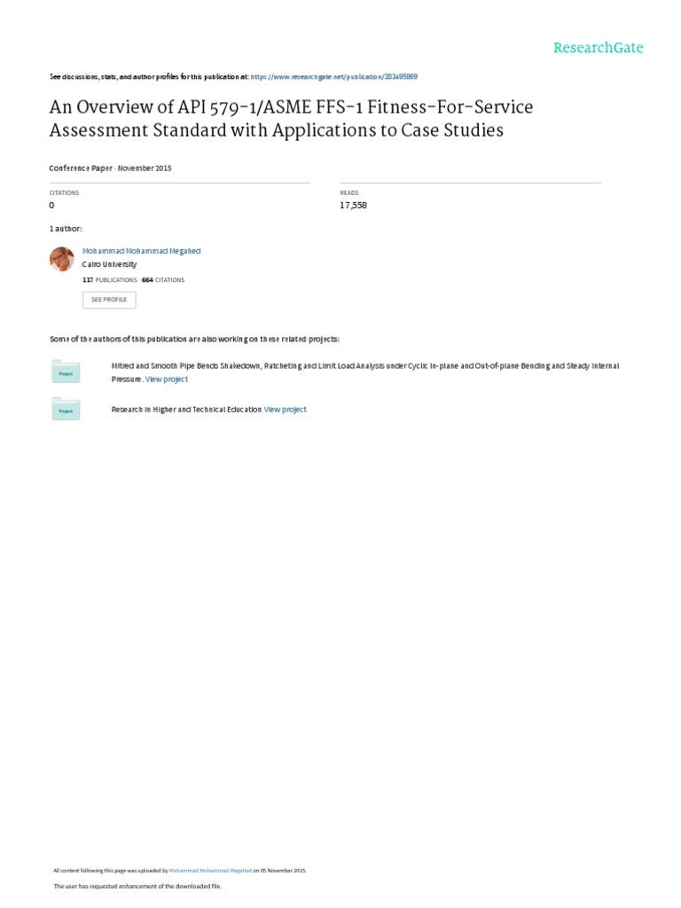 An Overview of API 579-1/ASME FFS-1 Fitness-For-Service Assessment ...