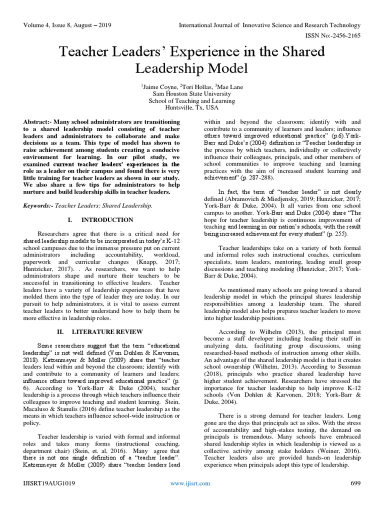 Teacher Leaders' Experience in The Shared Leadership Model | PDF ...