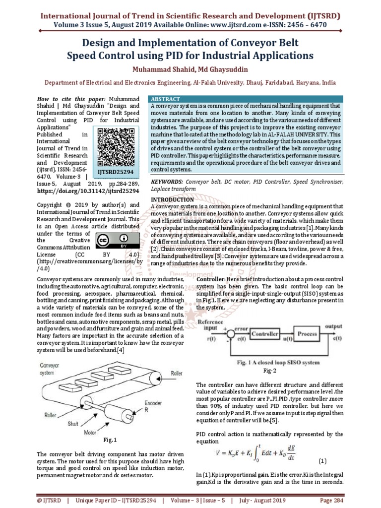 Design and Implementation of Conveyor Belt Speed Control Using PID For ...