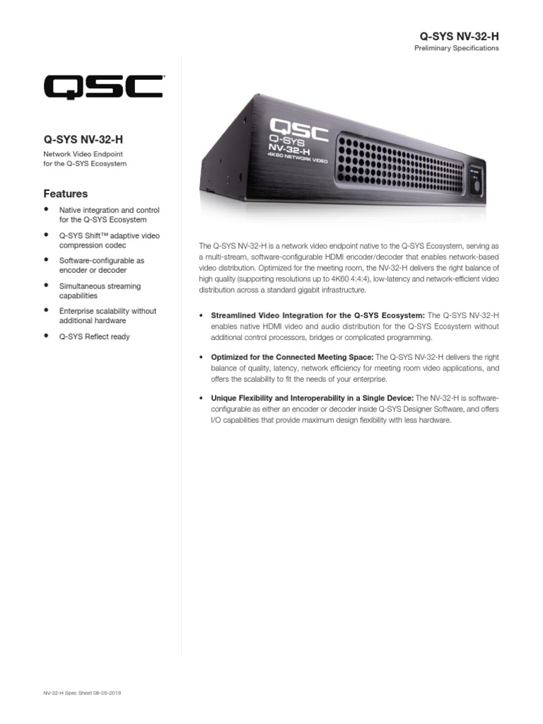 Q Qsys Nv32h Specs | PDF | Hdmi | Codec