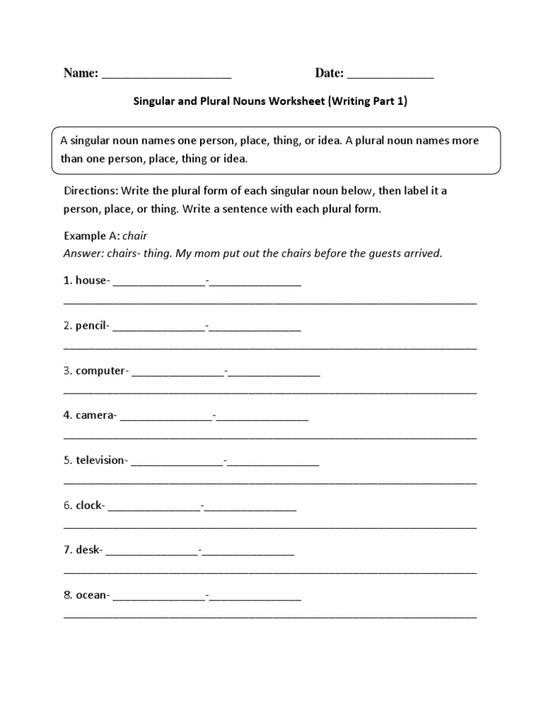 Singular Plural Nouns Writing P 1 Intermediate | PDF | Plural ...