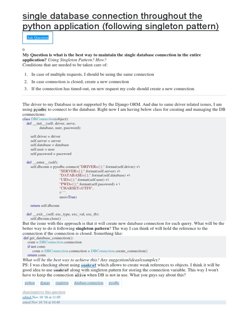 Single Database Connection Throughout The Python Application Pdf Databases Computer