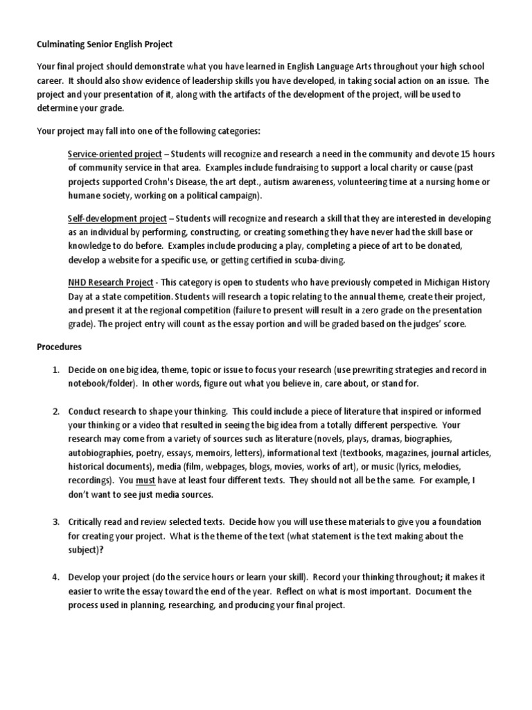 Senior English Project Guidelines | PDF | Essays | Mass Media