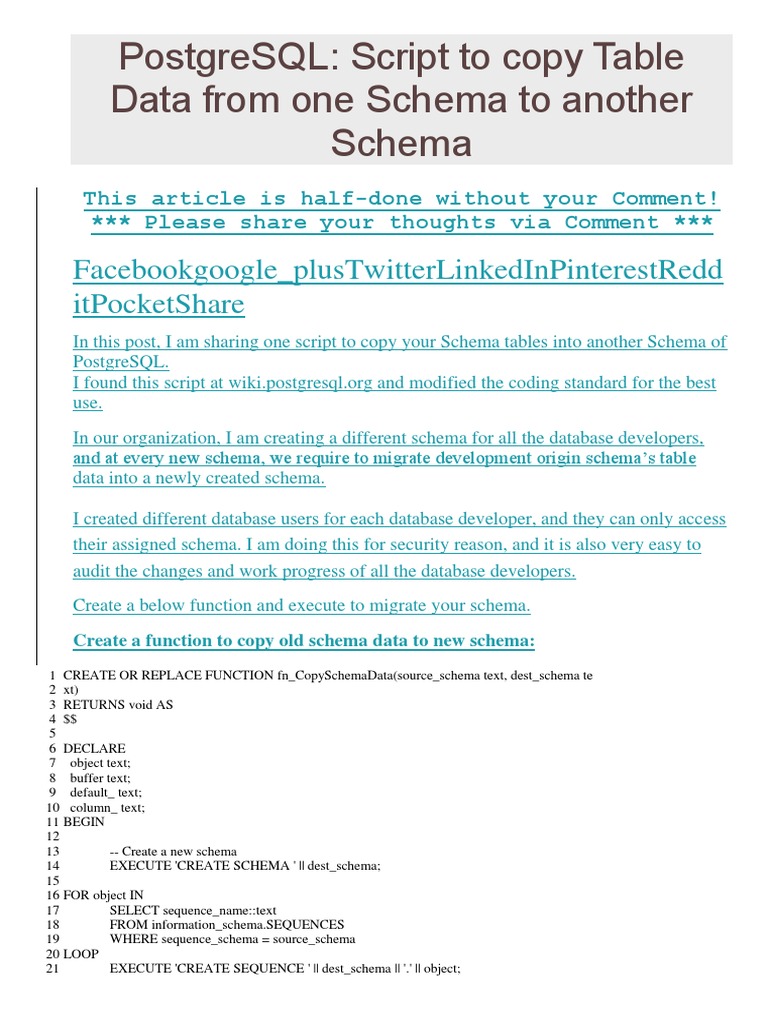 Script To Copy Table Data From One Schema To Another Schema | PDF ... Script To Copy Table Data From One Schema To Another Schema | PDF ...