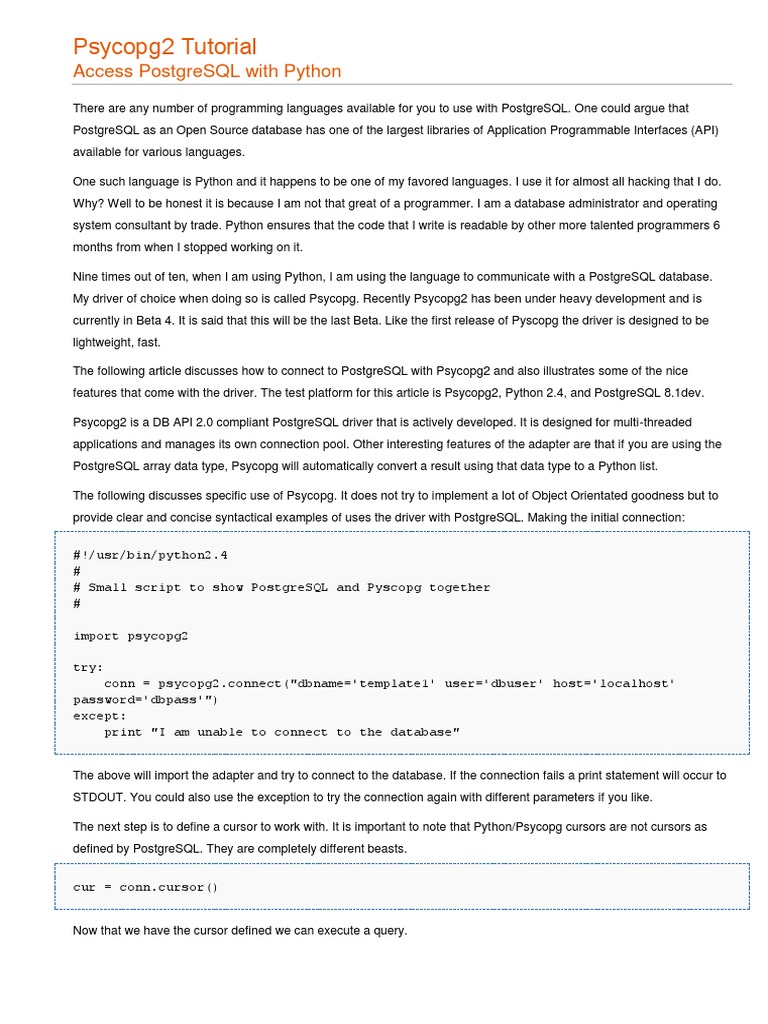 Psycopg2 Tutorial | PDF | Postgre Sql | Databases