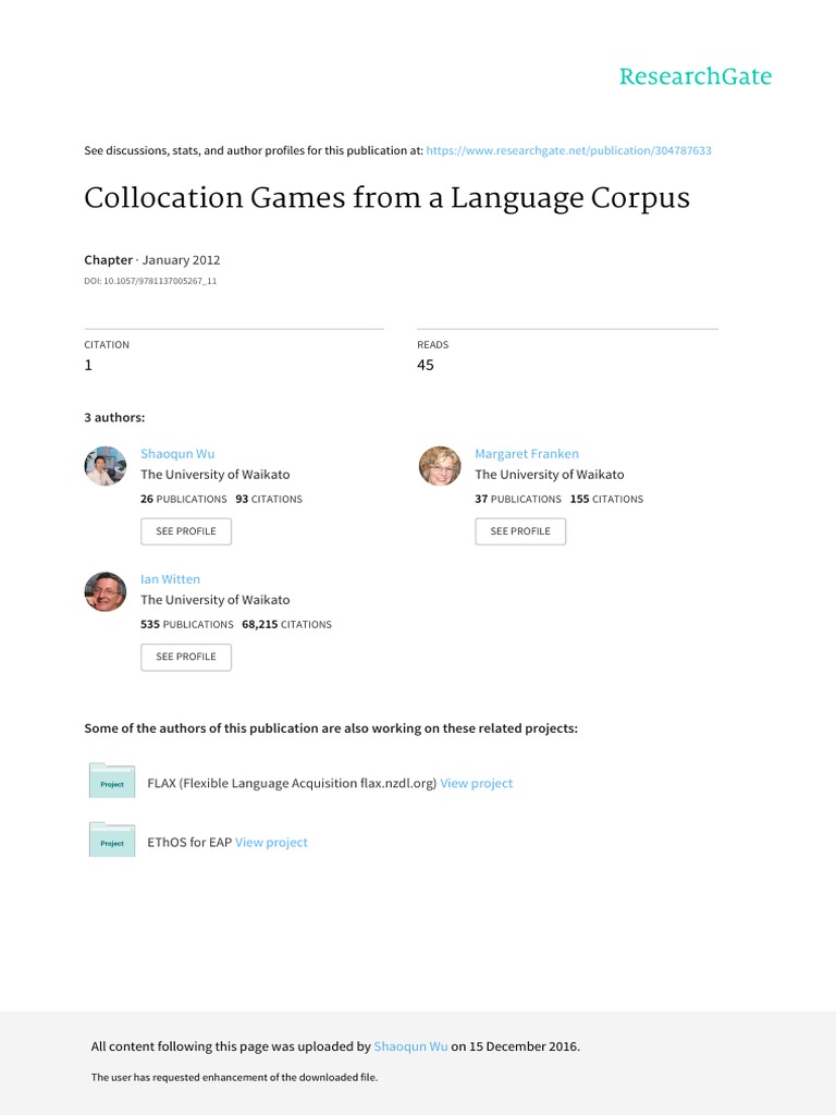 Collocation Games From A Language Corpus: January 2012 | PDF | Verb ...