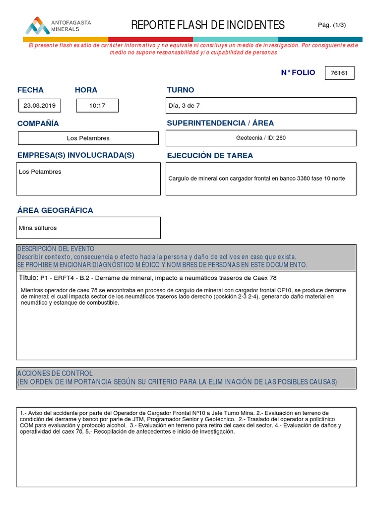 Reporte Flash AAP P1 Derrame Mineral e Impacto en Neumaticos Caex78 | PDF | Neumático | Bienestar