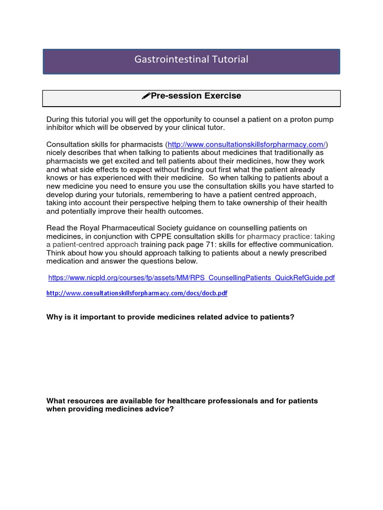 Pre-Work For PPI Counselling | PDF | Pharmacy | Patient