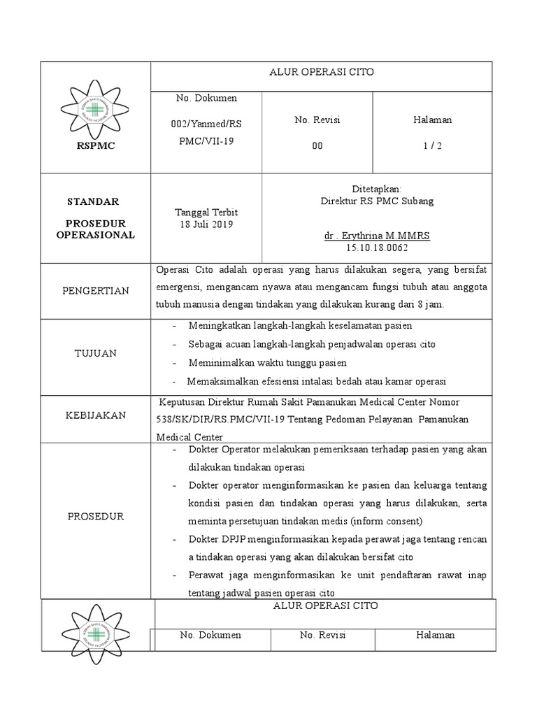 Alur Operasi Cito Fix | PDF