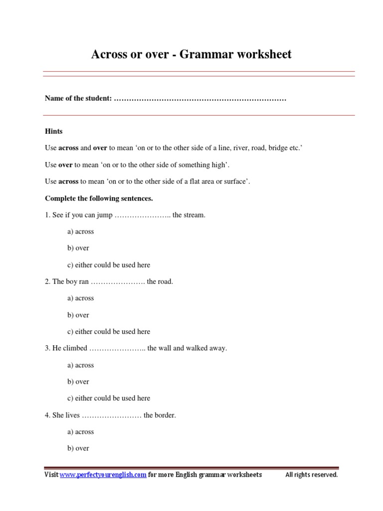 Across Over Worksheet | PDF | Violence | Nature