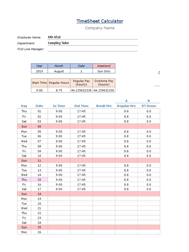 Timesheet and Payroll Calculator | PDF | Overtime | Corporate Jargon