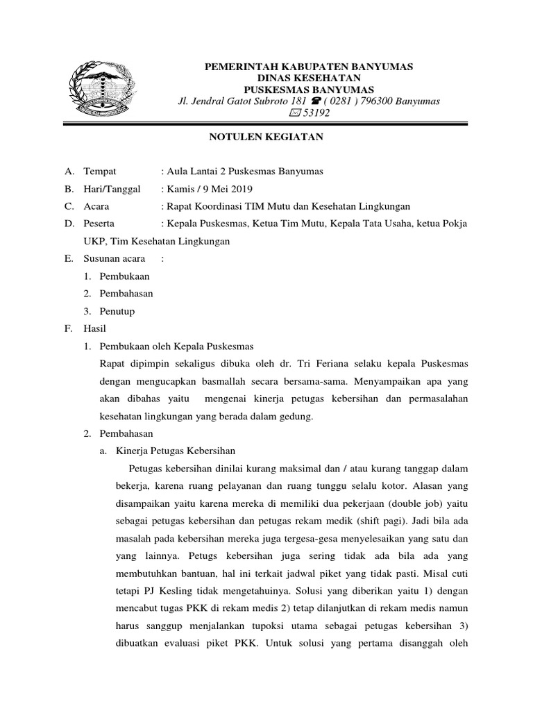 Notulen Rapat Tim Mutu PKK | PDF