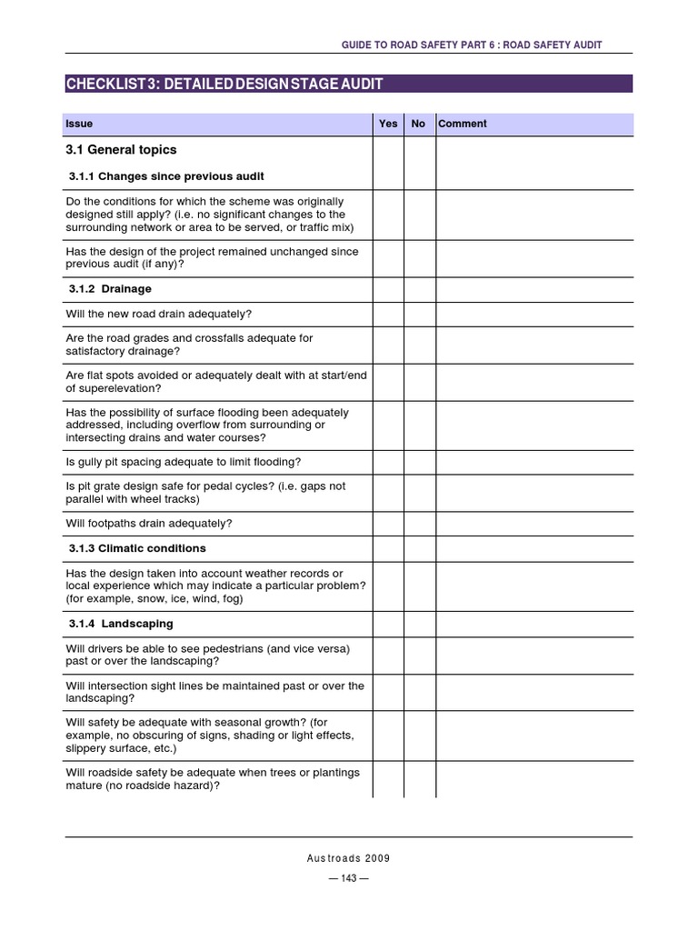 Detailed Design Stage Checklist | PDF | Road Traffic Safety | Traffic