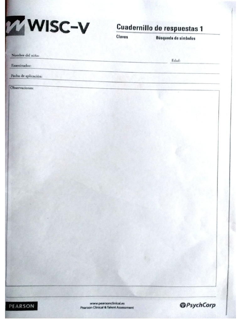 Wisc 5. Cuadernillo de respuestas 1