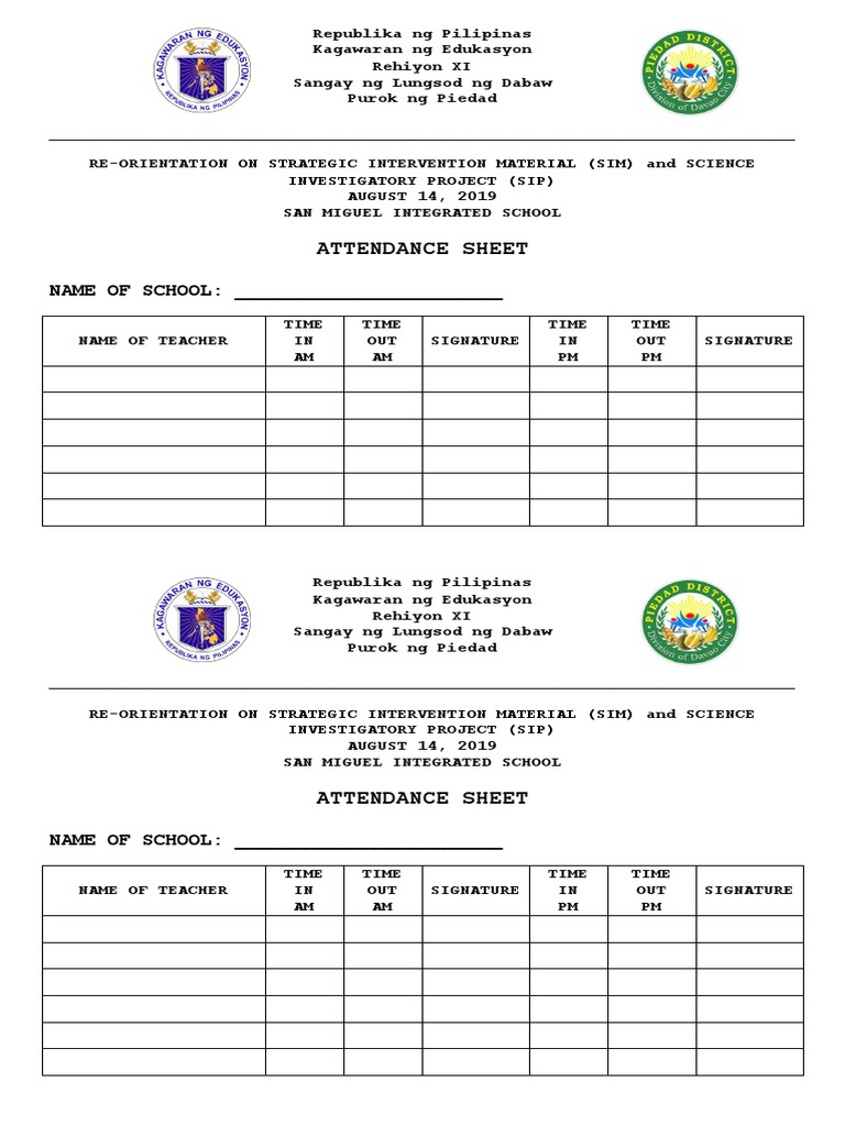 Attendance Sheet: NAME OF SCHOOL | PDF