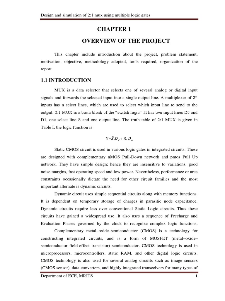 Design and Simulation of 2:1 Mux Using Multiple Logic Gates | PDF ...