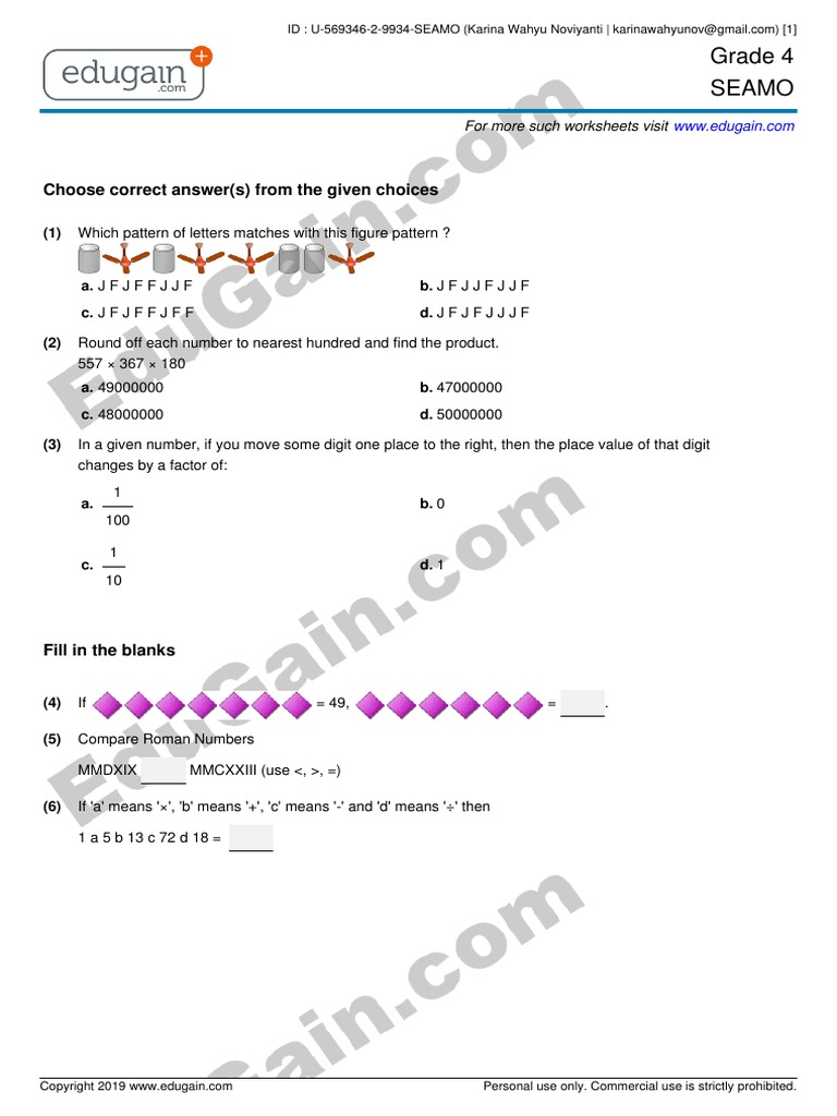 Grade 4 Seamo: Choose Correct Answer(s) From The Given Choices | PDF ...
