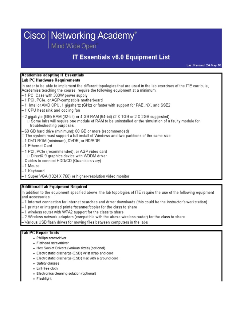 IT Essentials Equipment List | PDF | Microsoft Windows | Office Equipment