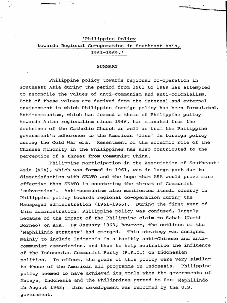 Philippine Policy Towards Regional Cooperation in Southeast Asia | PDF ...