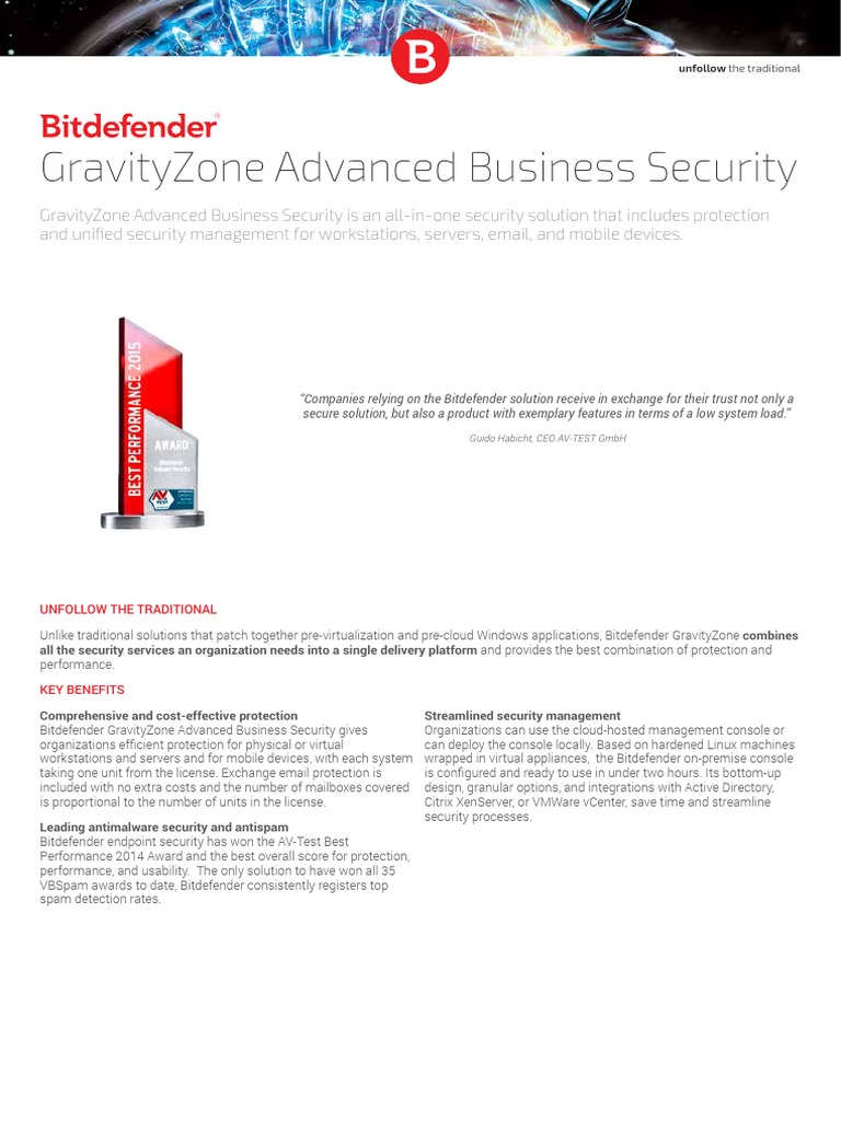 Gravityzone Advanced Business Security | PDF | Microsoft Windows | Tablet Computer