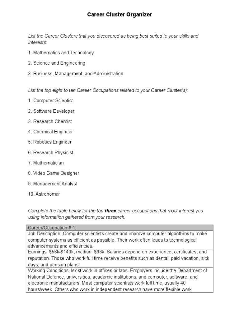 Career Cluster Organizer | Download Free PDF | Computer Science | Physics
