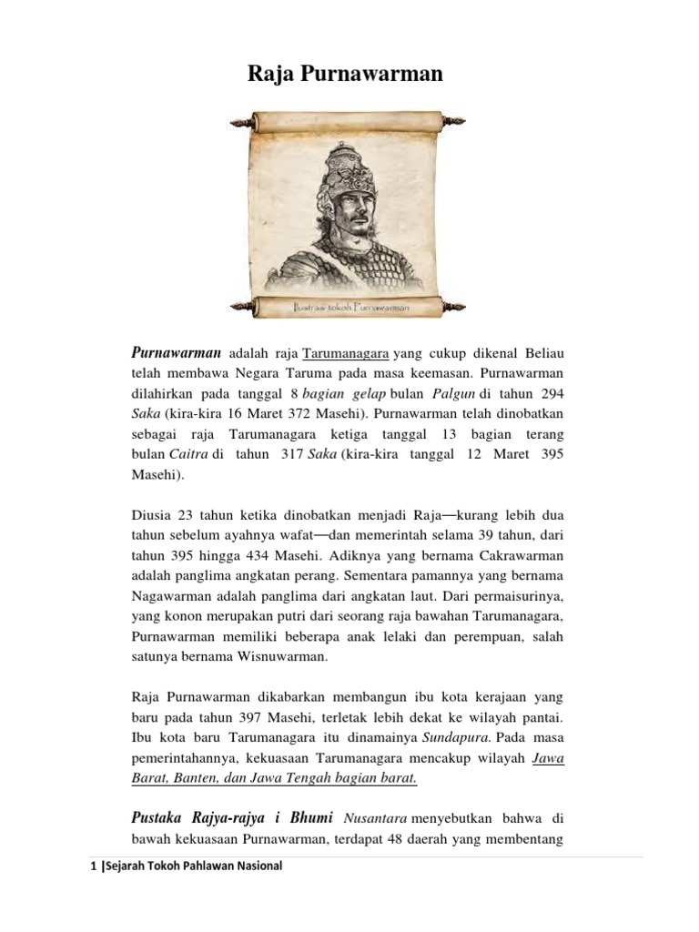 Biografi Raja Purnawarman dan Pahlawan Nasional | PDF