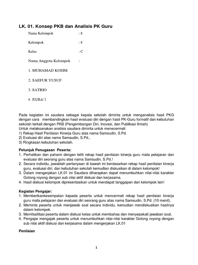 LK-01 Konsep PKB & Analisis Hasil PKG | PDF