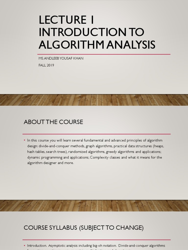 Introduction To Algorithm Analysis Ms Andleeb Yousaf Khan Fall 2019 Download Free Pdf Time