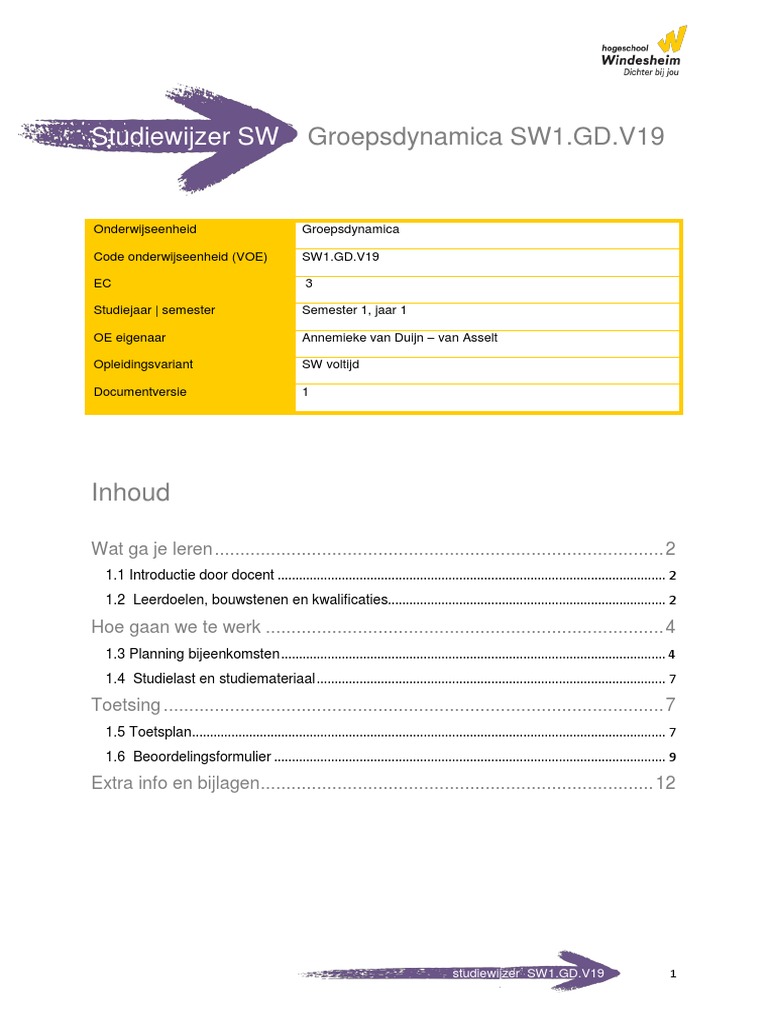 Studiewijzer Groepsdynamica SW Def | PDF