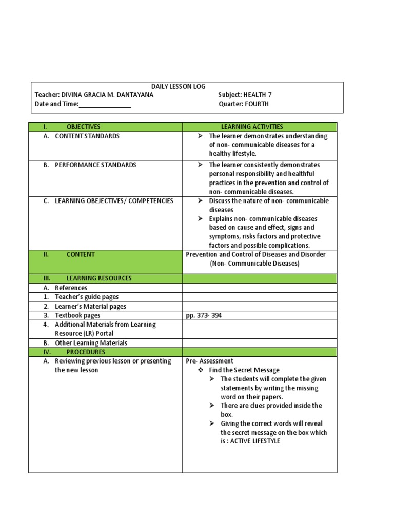 Daily Lesson Log Mapeh 10 | PDF | Learning | Pedagogy