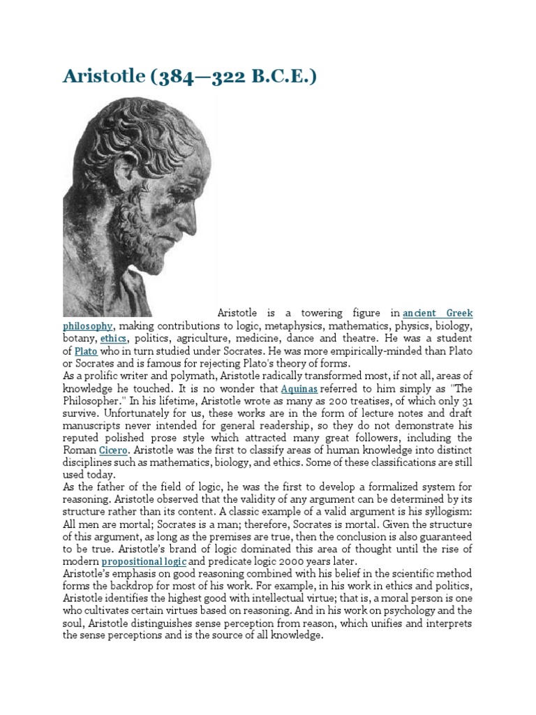 Aristotle (384-322 B.C.E.) : Ancient Greek Philosophy Ethics Plato ...