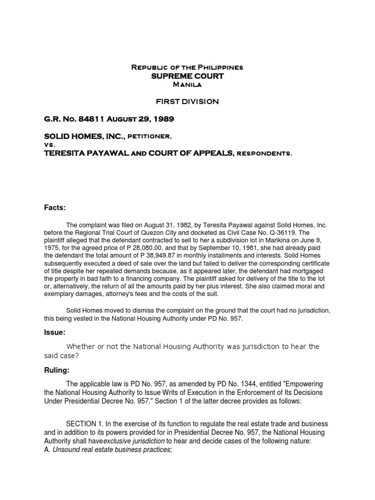 Solid Homes Vs Payawal | PDF | Lawsuit | Complaint