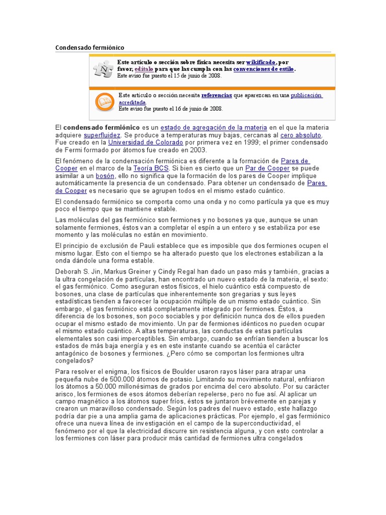 Condensado Fermiónico | PDF | Química Física | Mecánica