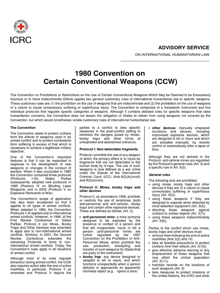1980 Convention On Certain Conventional Weapons (CCW) : Advisory ...