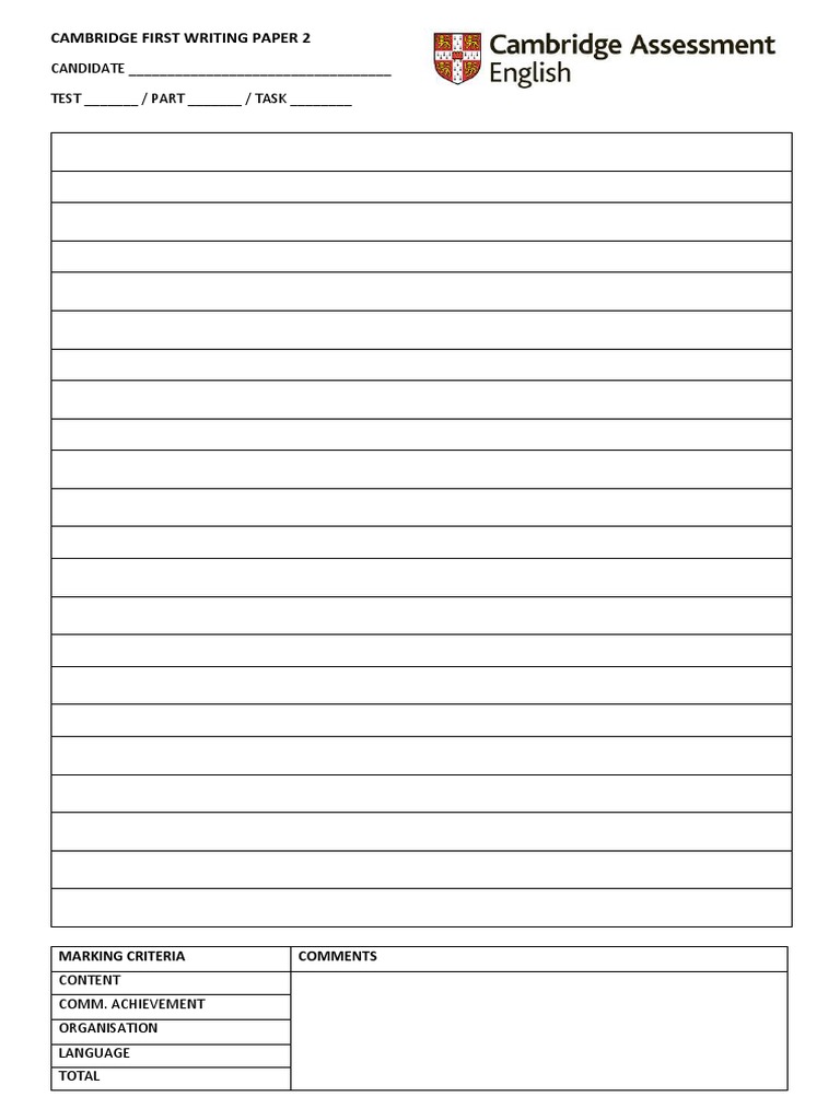 Cambridge First Writing Paper 2: CANDIDATE - TEST - / PART - / TASK | PDF