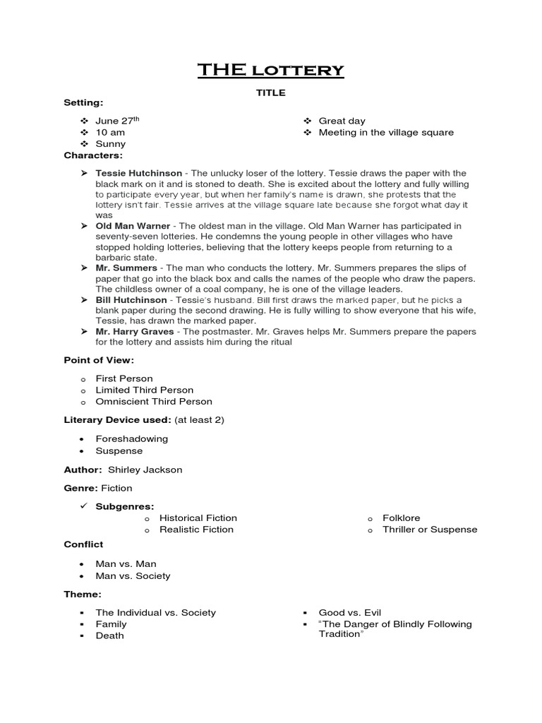THE Lottery: Title Setting | PDF