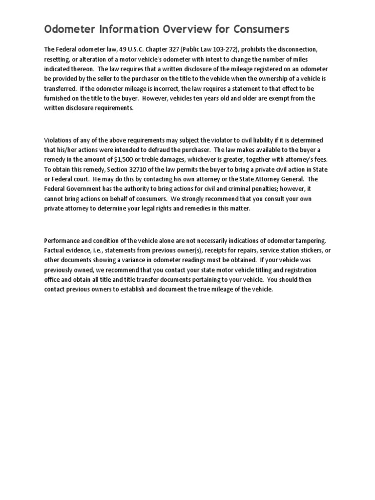 The Federal Odometer Law | PDF | Search Warrant | United States Code