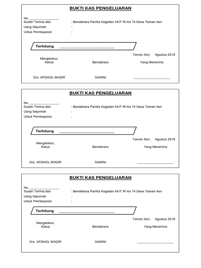 Bukti Kas Pengeluaran Hut Ri 74 | PDF