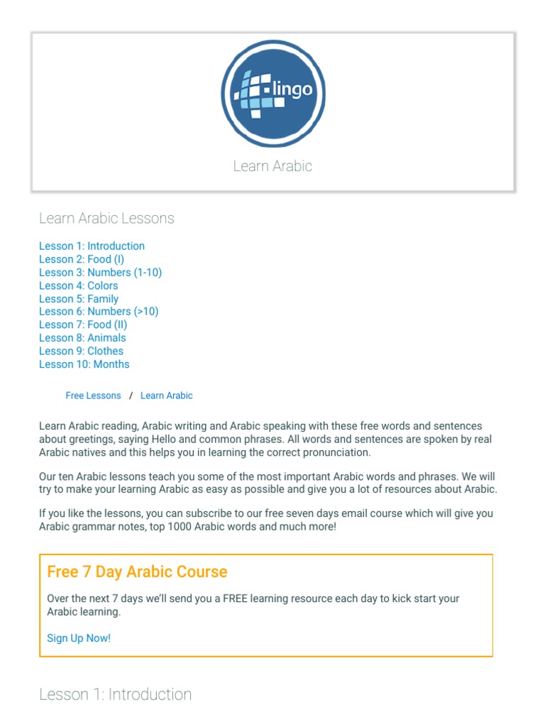 Free Arabic Lessons for Beginners | PDF | Arabic | English Language