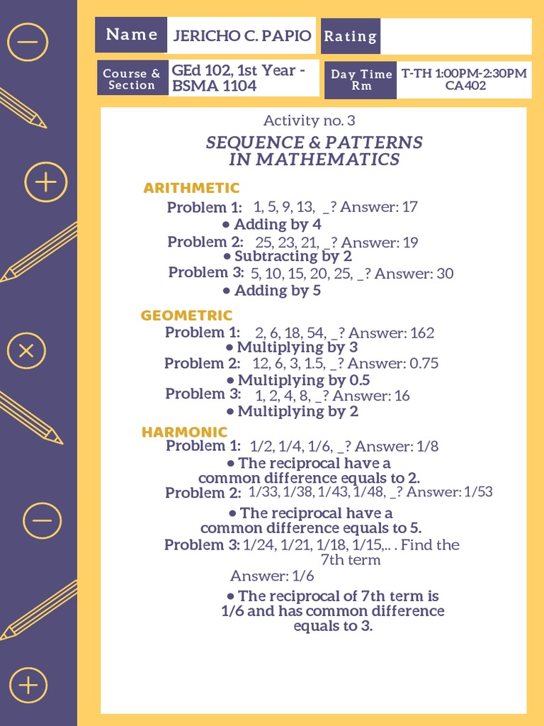 Arithmetic: Sequence & Patterns in Mathematics | PDF | Multiplication ...