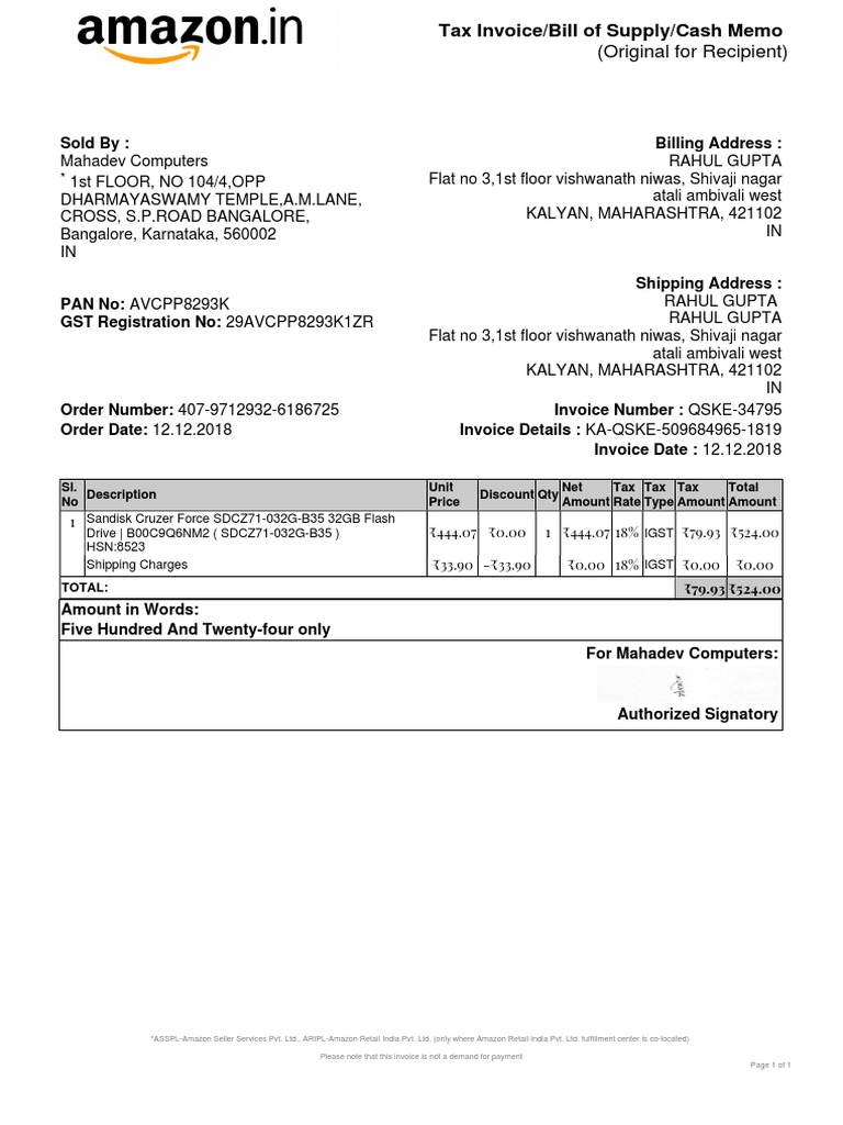 Sandisk Invoice | PDF | Invoice | Services (Economics)