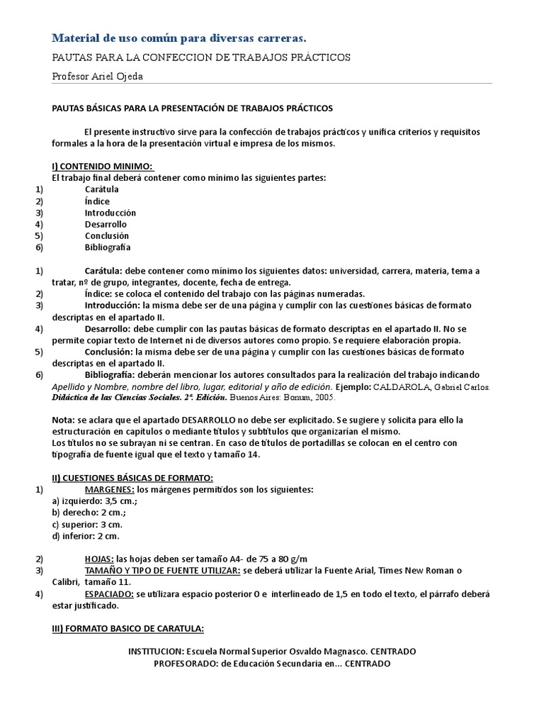 Pautas Básicas para La Presentación de Trabajos Prácticos | PDF | Publicación | Bibliografía