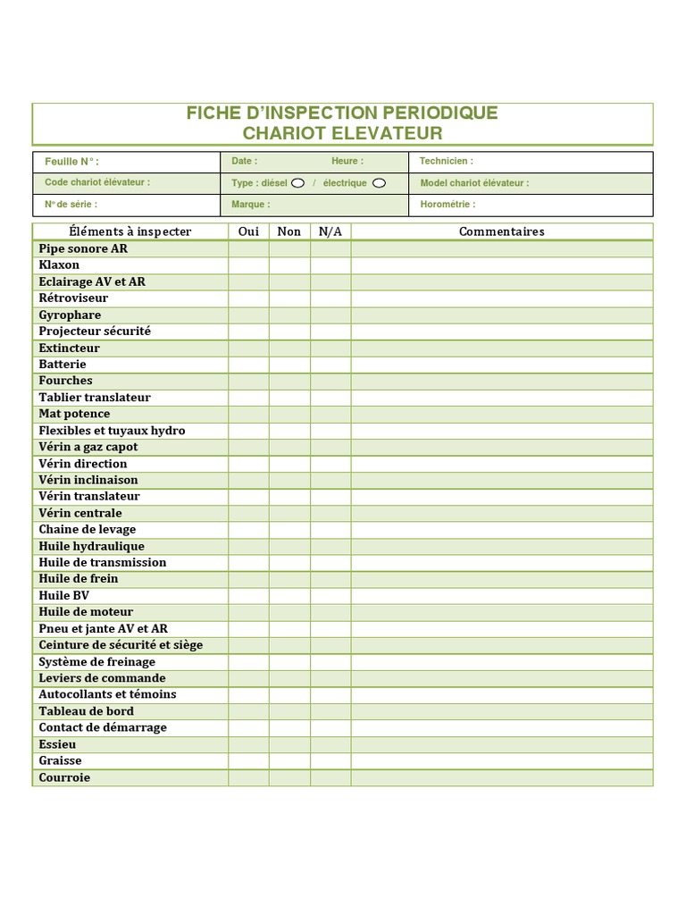 Fiche D'inspection Chariot | PDF