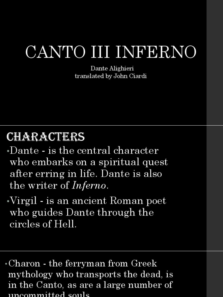 Canto Iii Inferno: Dante Alighieri Translated by John Ciardi | PDF ...